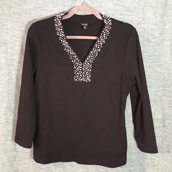 Rafaella | Sweaters | Rafaella Black Sweater With Pearls Trim Size L ...